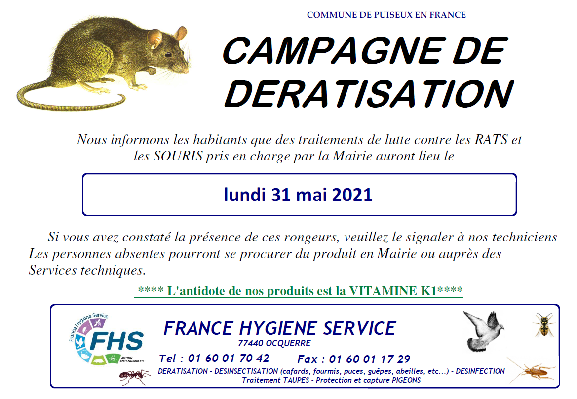Nouvelle campagne de dératisation – Puiseux-en-France